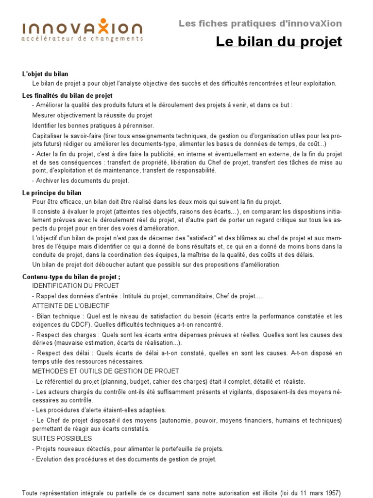 Bilan de projet : Analyse et Améliorations | PDF | Gestion de projet ...