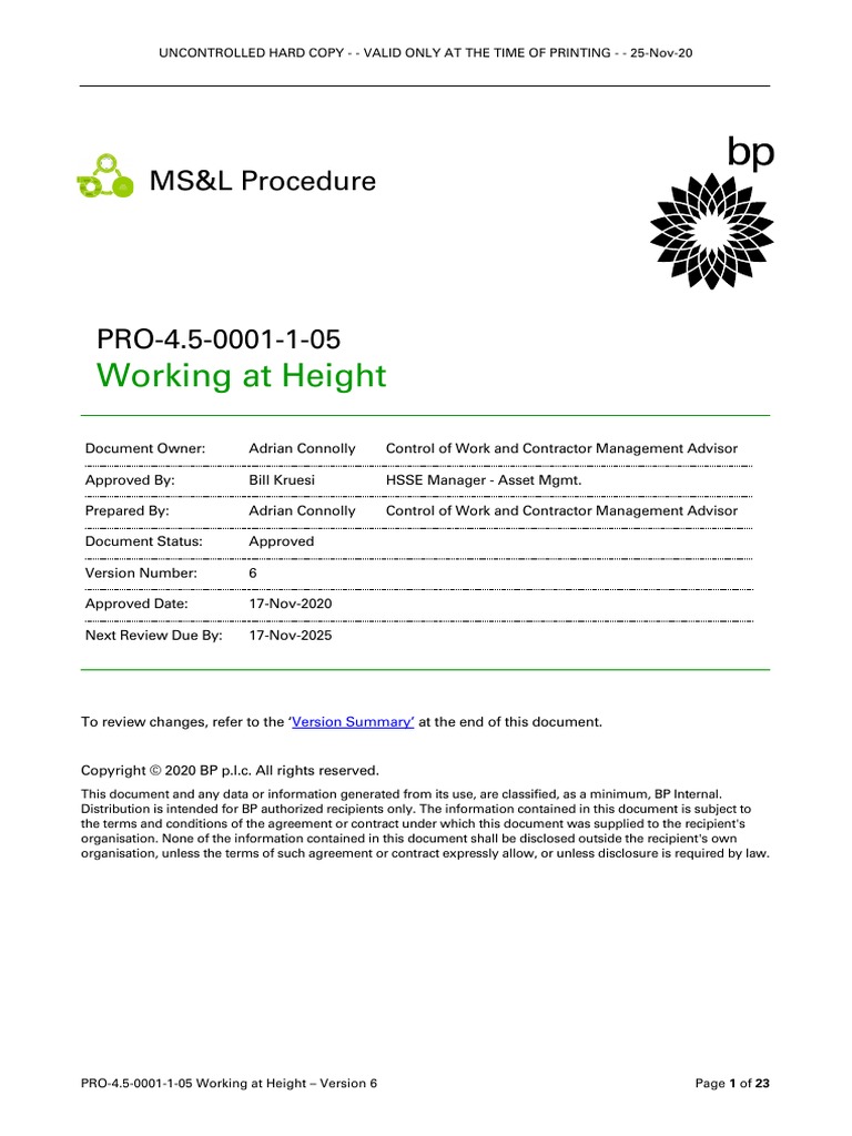 Working at Height: MS&L Procedure | PDF | Scaffolding