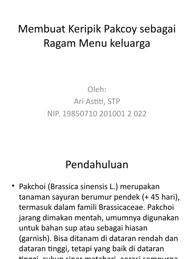 Membuat Keripik Pakcoy Sebagai Ragam Menu Keluarga | PDF