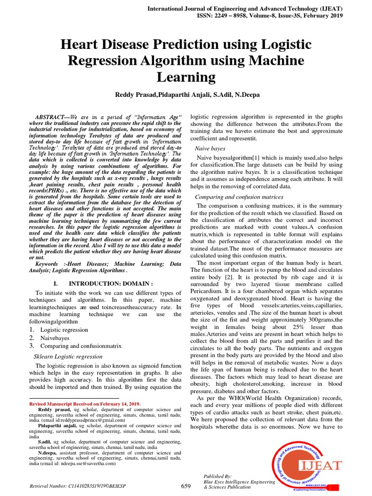 Heart Disease Prediction Using Logistic Regression Algorithm Using ...