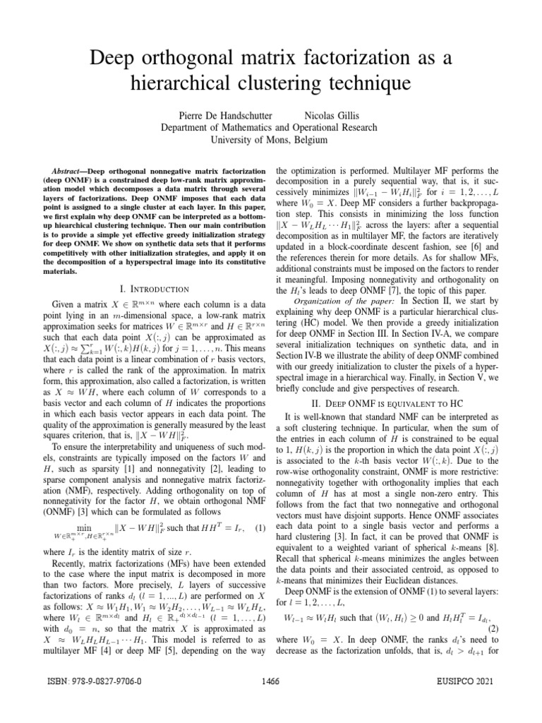 Deep Orthogonal Matrix Factorization As A Hierarchical Clustering Technique | PDF | Cluster ...