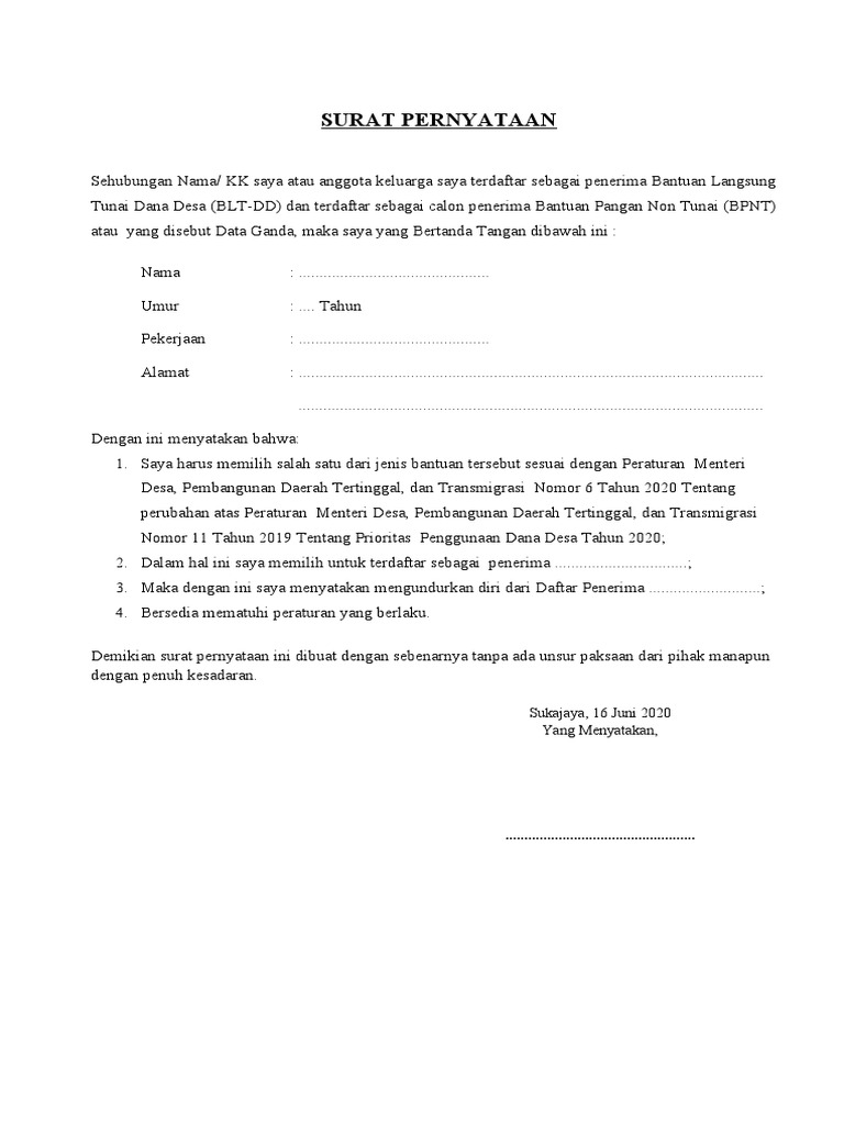 Pernyataan BPNT | PDF