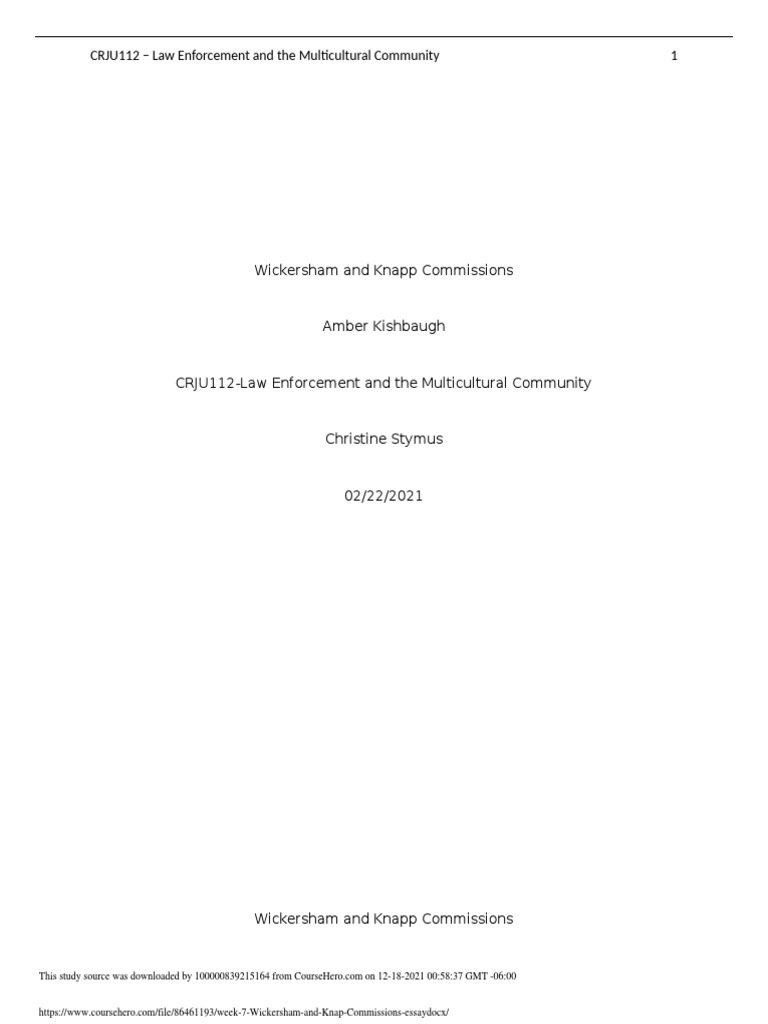 Week 7 Wickersham and Knap Commissions Essay | PDF | Deviance ...