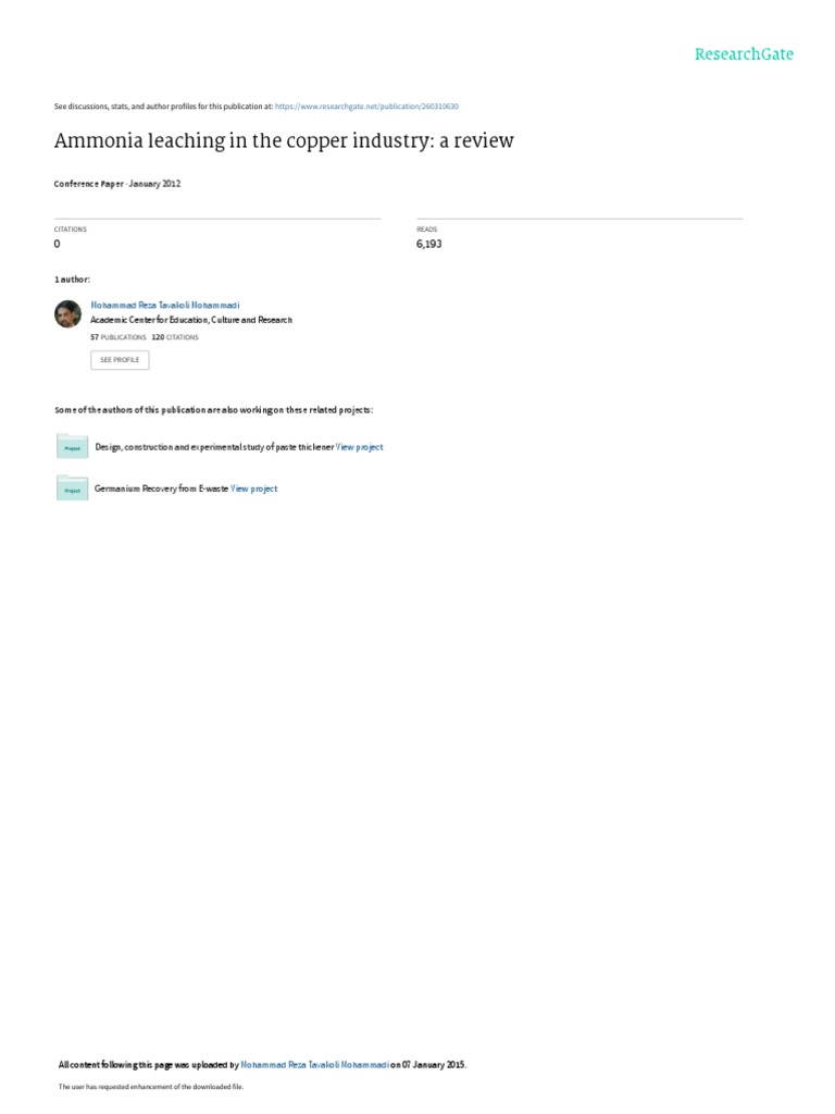 Copper Leaching | PDF | Ammonia | Chemical Reactions