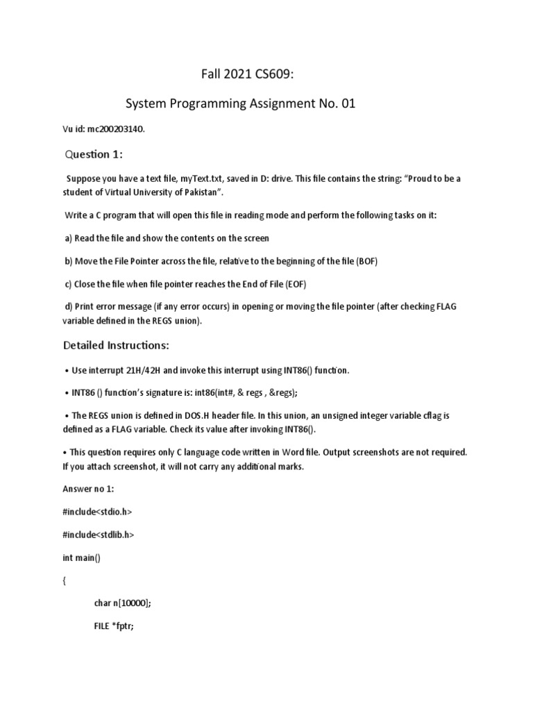 Fall 2021 CS609: System Programming Assignment No. 01 | PDF | Array Data Structure | Pointer ...