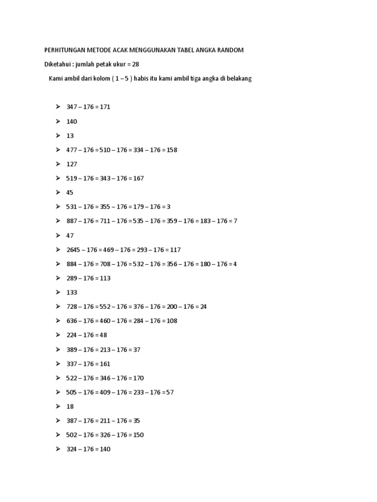 Perhitungan Metode Acak Menggunakan Tabel Angka Random | PDF