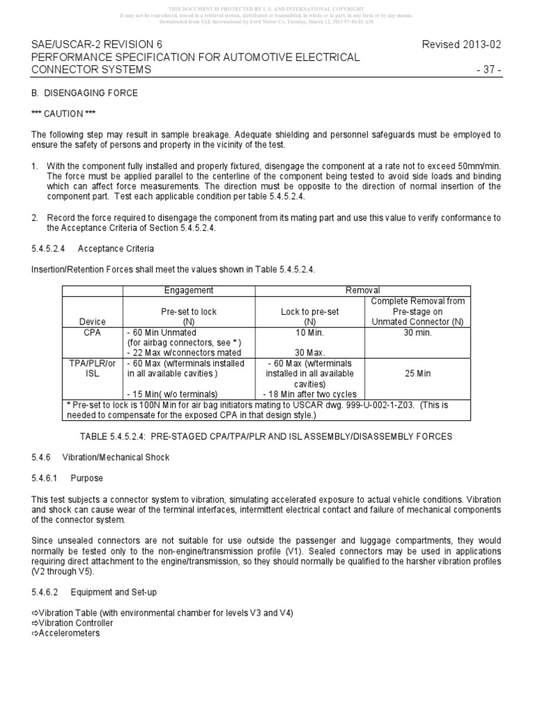Sae/Uscar-2 Revision 6 Revised 2013-02 Performance Specification For Automotive Electrical ...