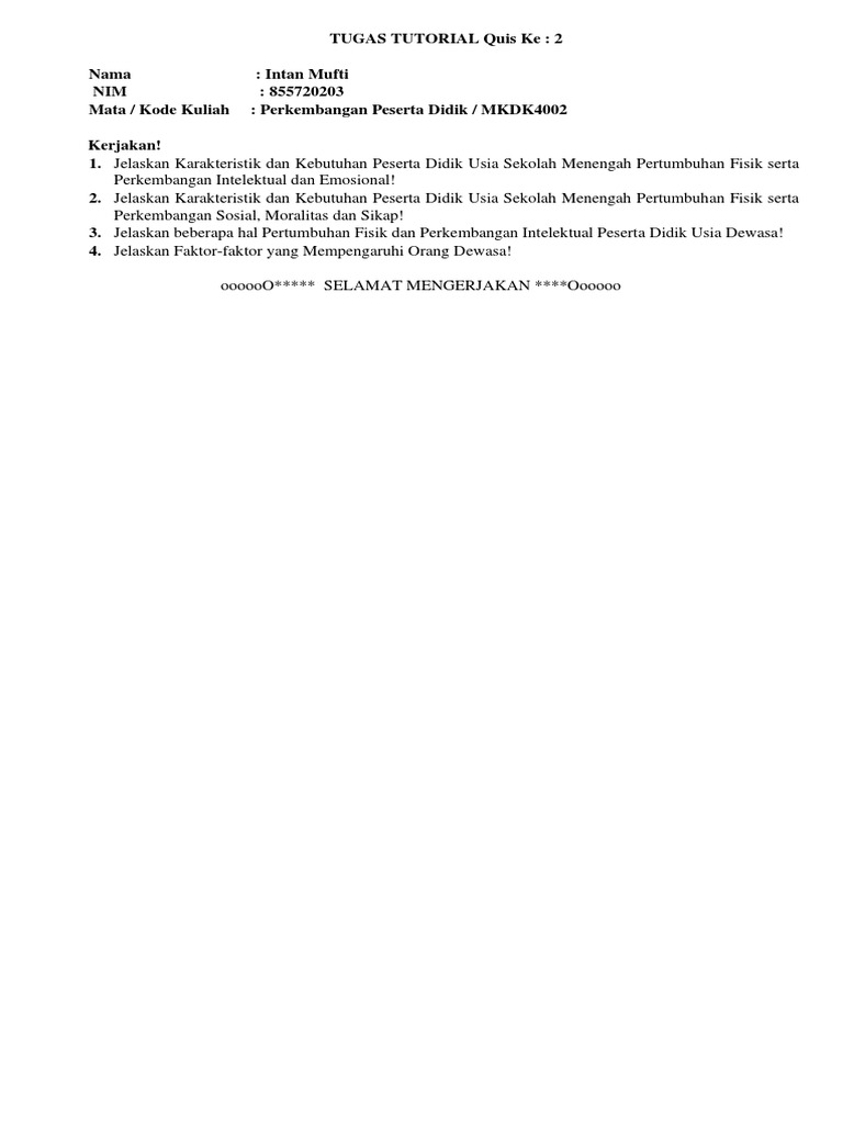 Jawaban Tugas Tutorial QUIS 2 PPD | PDF | Kesehatan Holistik