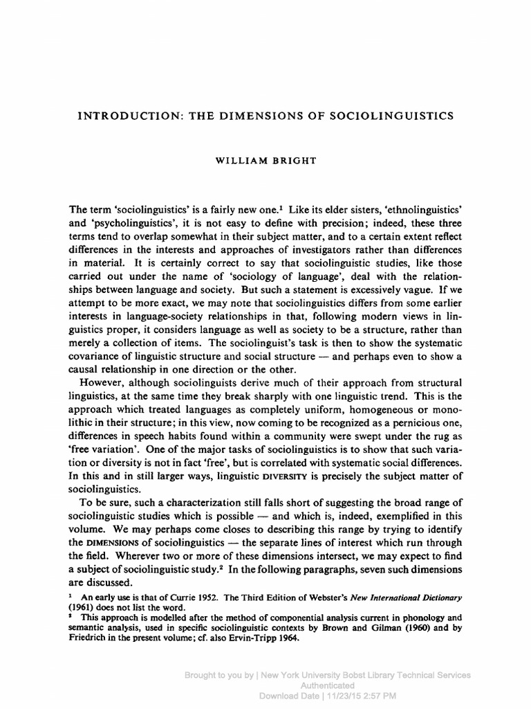 Sociolinguistics - Introduction The Dimensions of Sociolinguistics by W ...