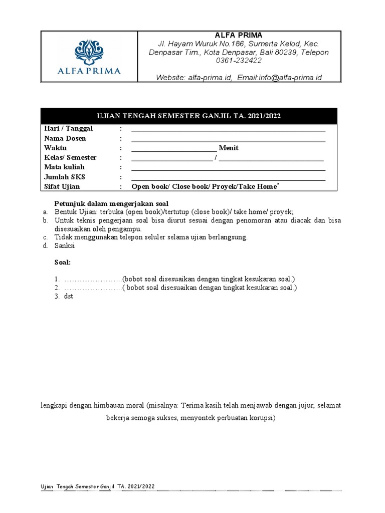 Template Soal Ujian | PDF