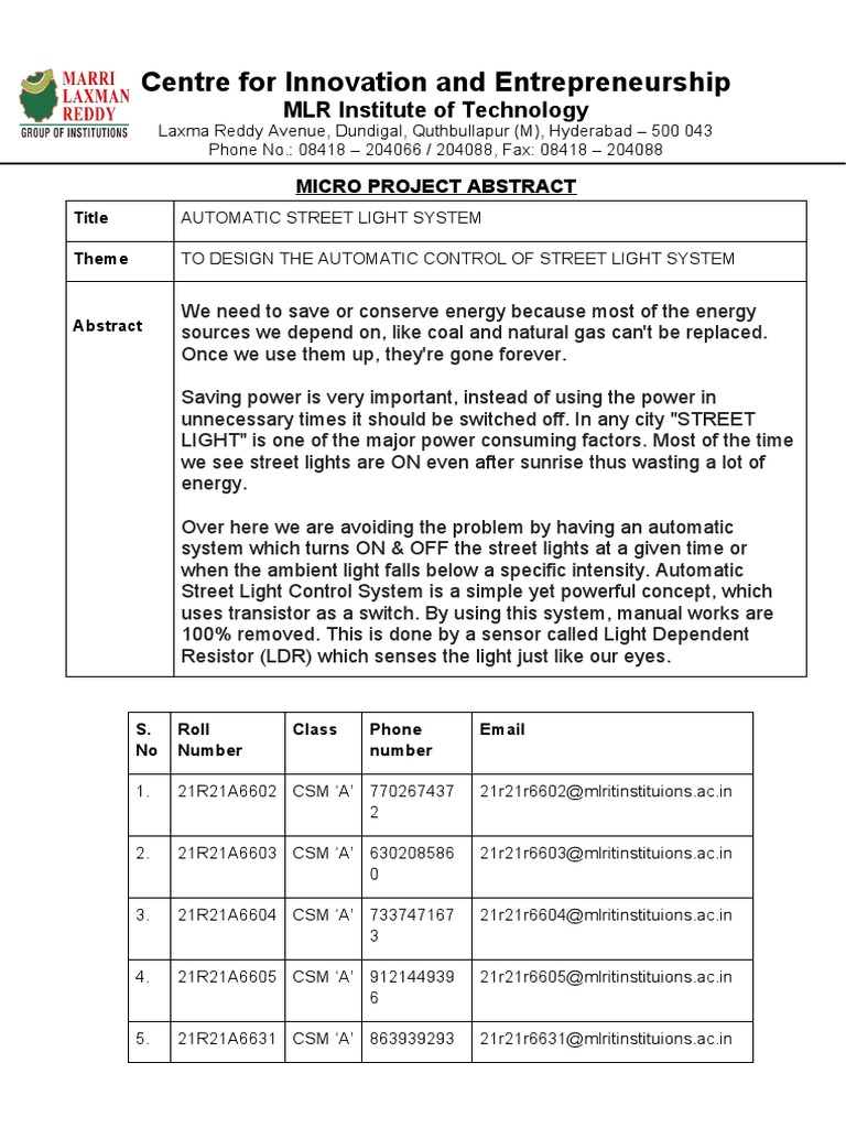 Automatic Street Light System | PDF