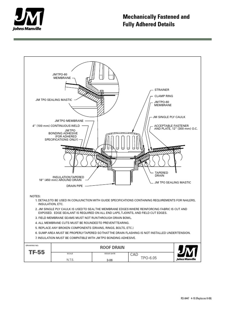 JM Mechanically Fastened and Adhered Details UltraGard TPO Roof Drain ...