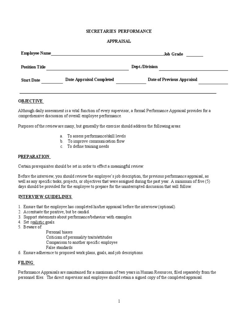 Performance Appraisal Secretary | PDF | Performance Appraisal | Employment