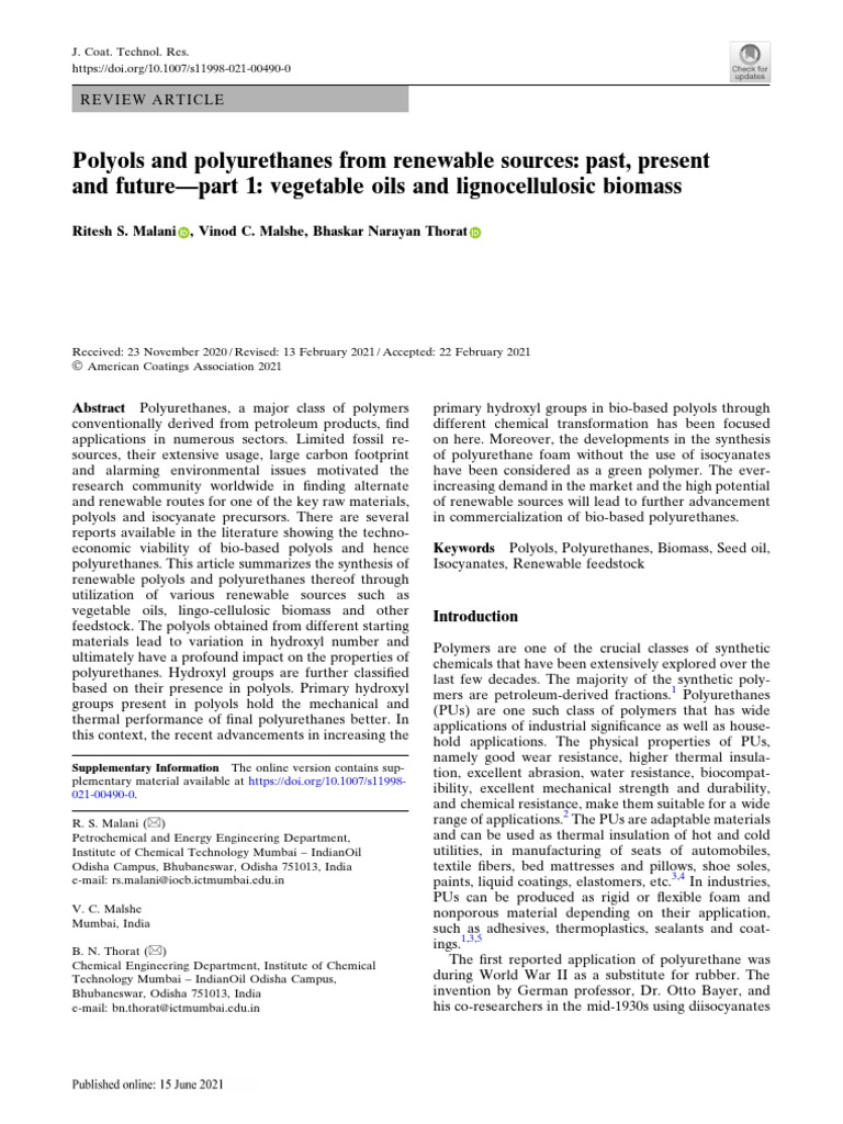 Polyols and Polyurethanes From Renewable Sources: Past, Present and ...