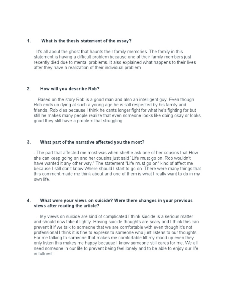 What Is The Thesis Statement of The Essay? | Download Free PDF | Suicide