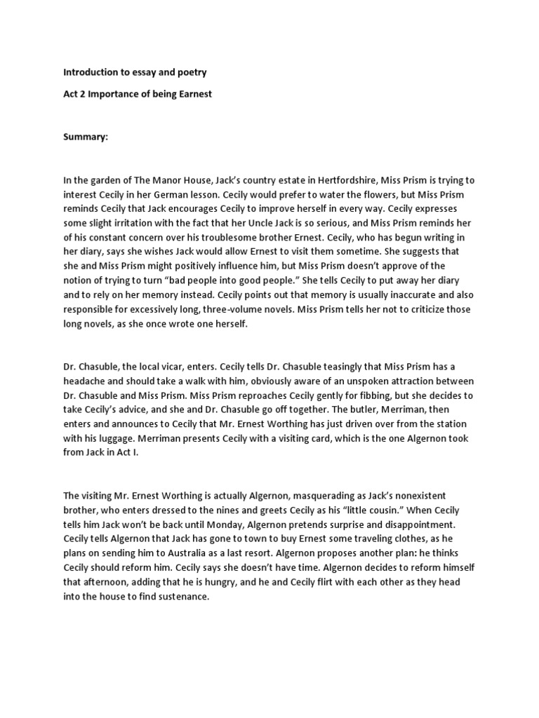Analysis of Importance of Being Earnest Act 2 | PDF | The Importance Of ...