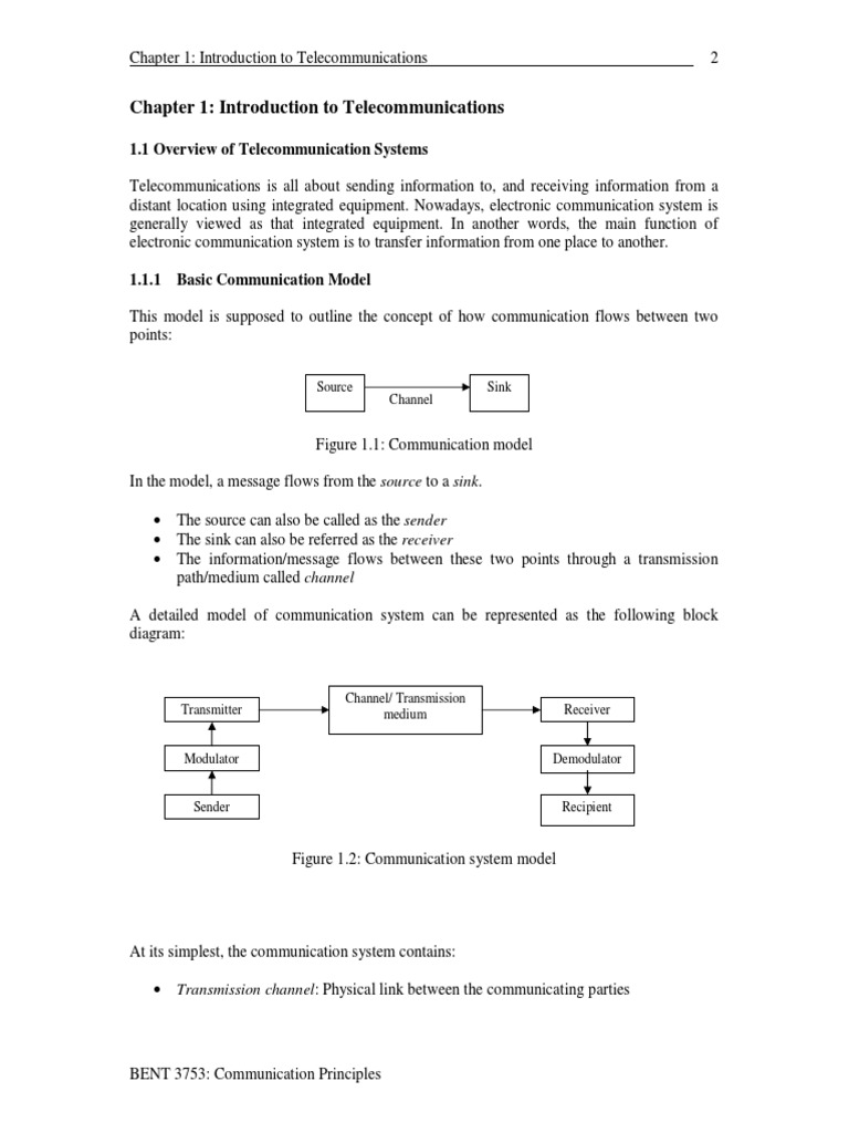 Chapter 1: Introduction To Telecommunications: 1.1 Overview of Telecommunication Systems | PDF ...