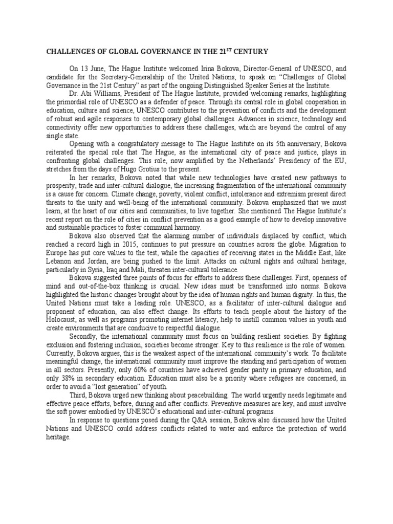 Challenges of Global Governance in The 21ST Century | PDF | Peace ...