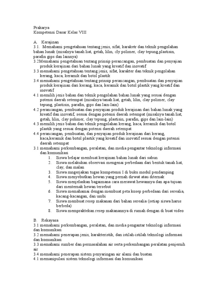 Kompetensi Dasar Prakarya | PDF | Griya & Taman | Sains & Matematika