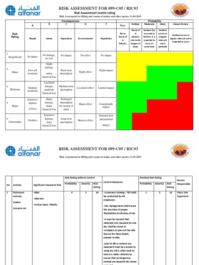 RA For Snake Bite | PDF | Risk | Safety