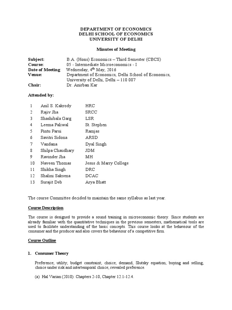 Sem 3 Intermediate Micro Economics Part 1 Pdf Microeconomics