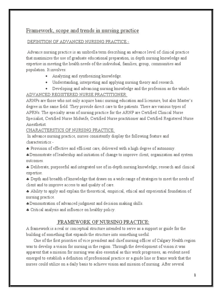 A Framework for Professional Nursing Practice: Defining Advanced Roles ...