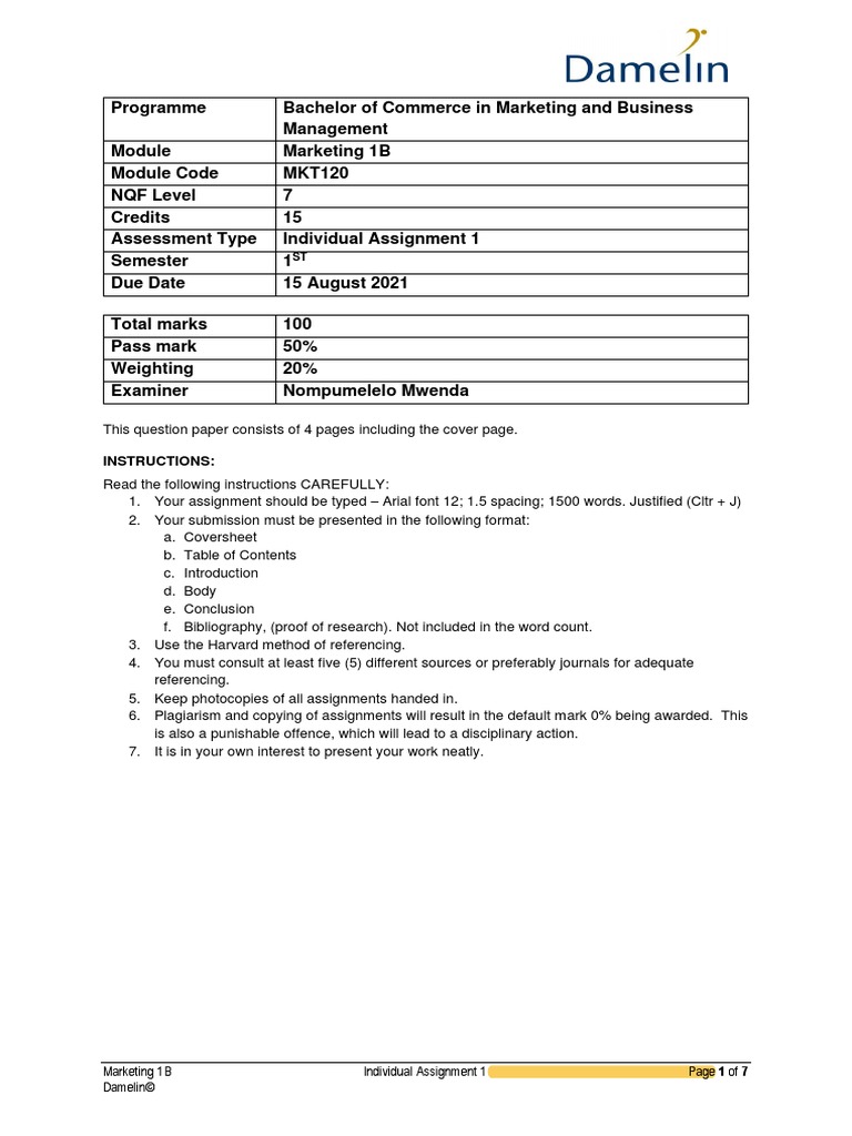 Individual Assignment 1 - Marketing 1B | PDF