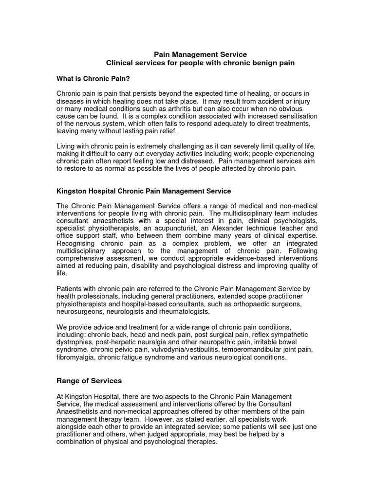 Pain Management Service | PDF | Pain Management | Pain