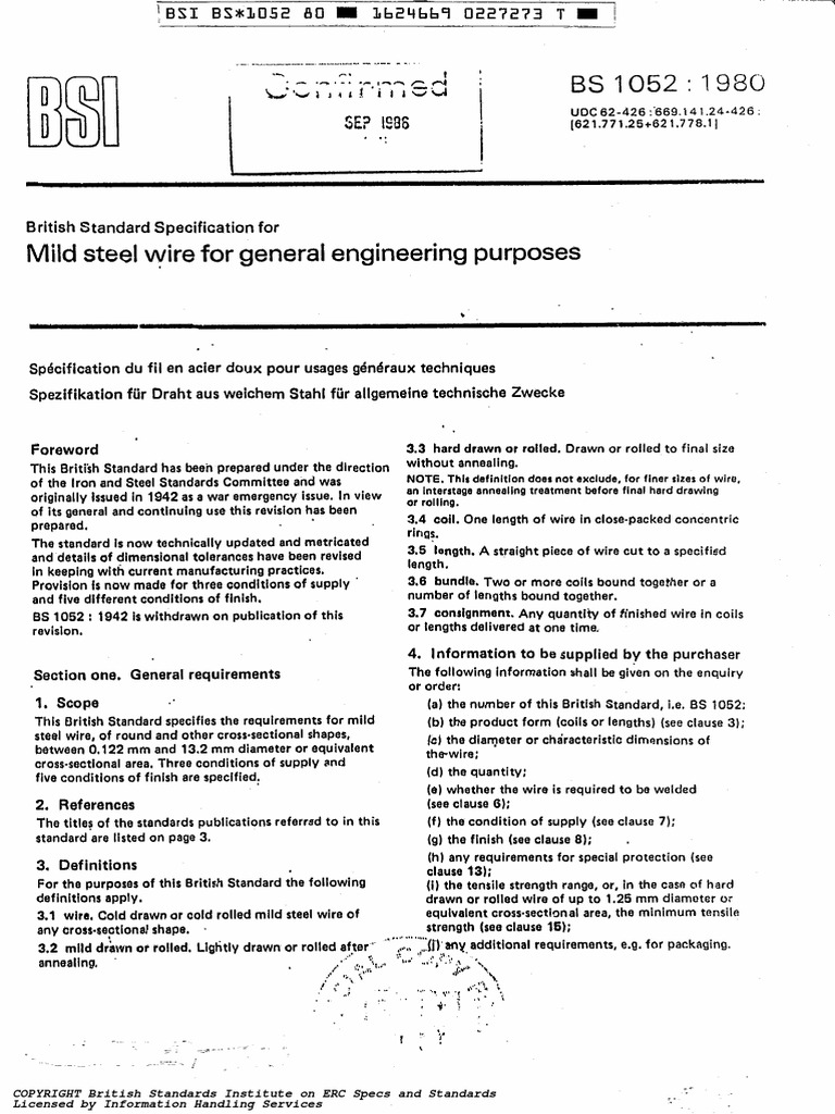 BS 1052 (1) - 1980 | PDF | Engineering Tolerance | Wire