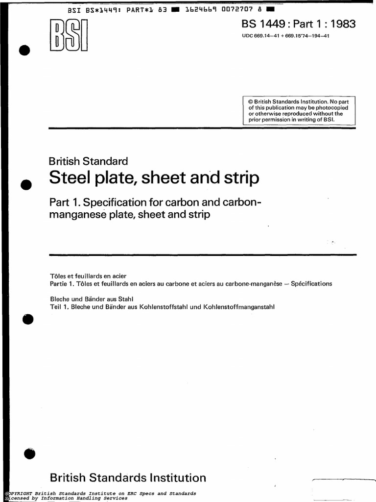 BS 1449-1 - 1983 | PDF | Rolling (Metalworking) | Sheet Metal