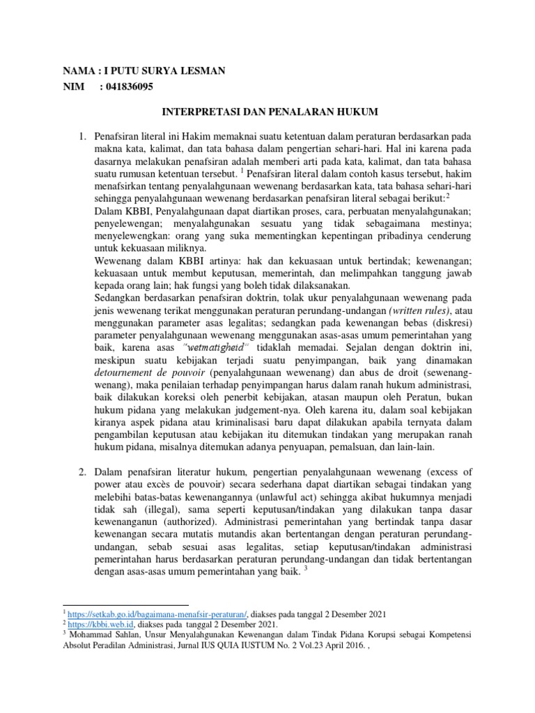 Tugas Interpretasi Dan Penalaran Hukum | PDF