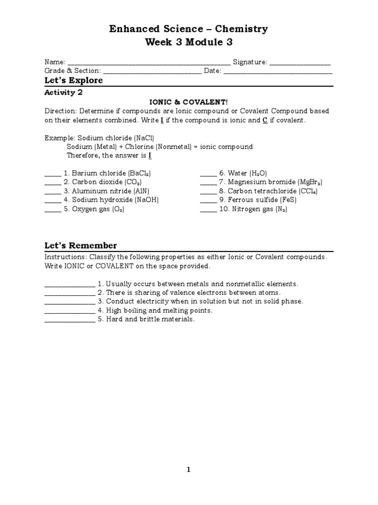 Enhanced Science - Chemistry Week 3 Module 3: Let's Explore | PDF