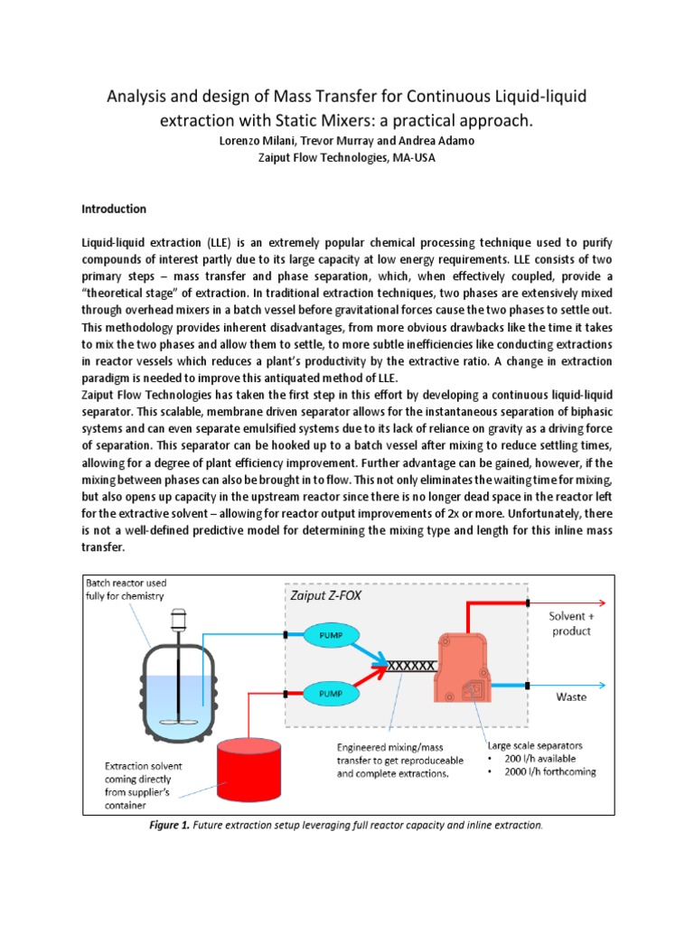 Mass Transfer For Continuous Extraction | PDF | Diffusion | Solution