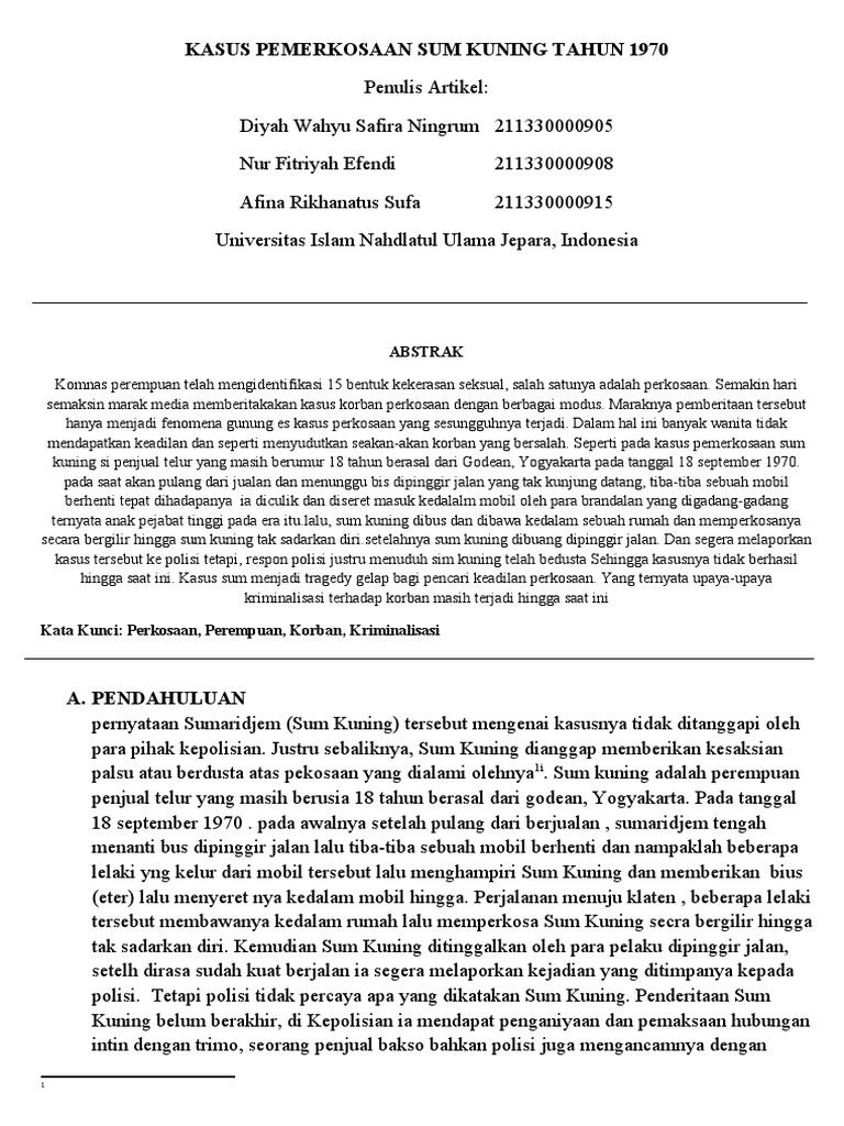Kasus Pemerkosaan Sum Kuning Tahun 1970 | PDF | Ilmu Sosial | Fiksi ...