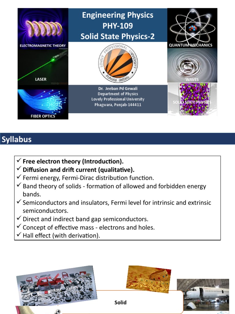 Engineering Physics PHY-109 Solid State Physics-2: Quantum Mechanics | PDF | Electrical ...