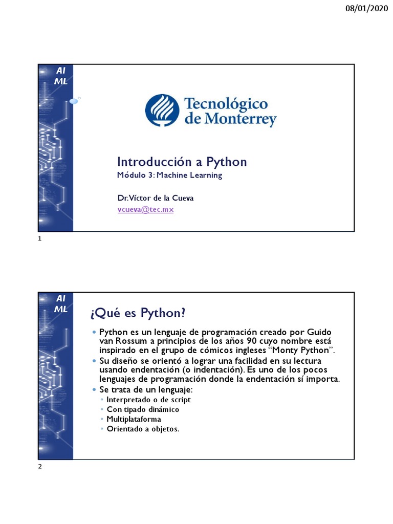 Introducción a Python y Machine Learning | PDF | Python (lenguaje de ...