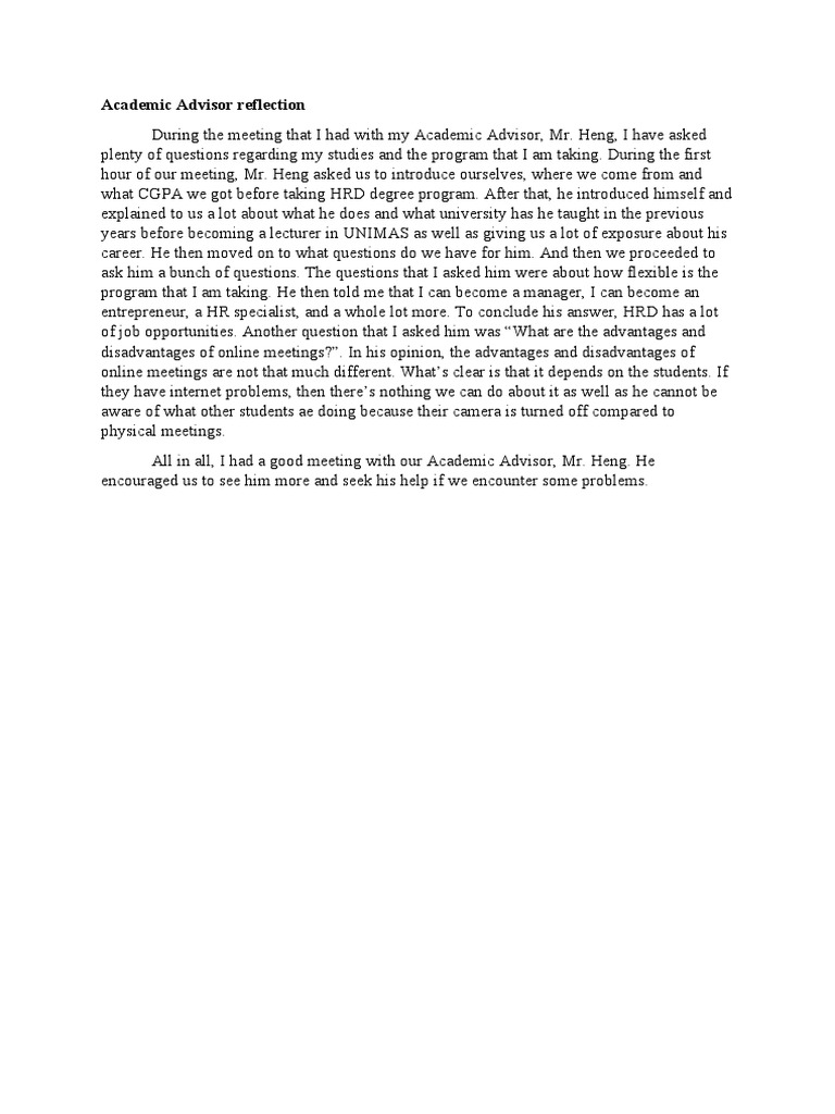 Academic Advisor Reflection | PDF