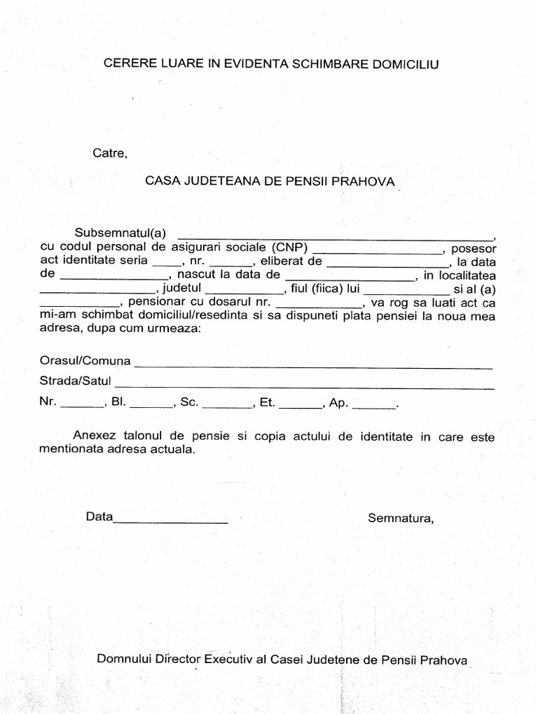 Cerere Luare in Evidenta Schimbare Domiciliu | PDF
