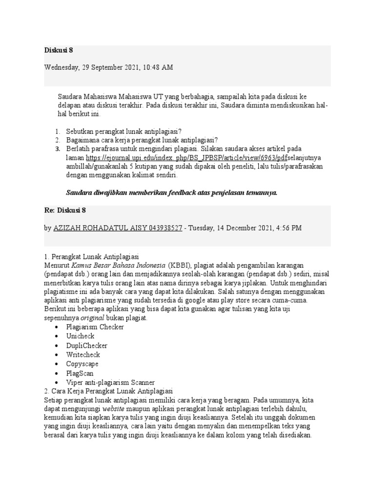 Diskusi 8 Bahasa Indonesia (MKWU4108) | PDF