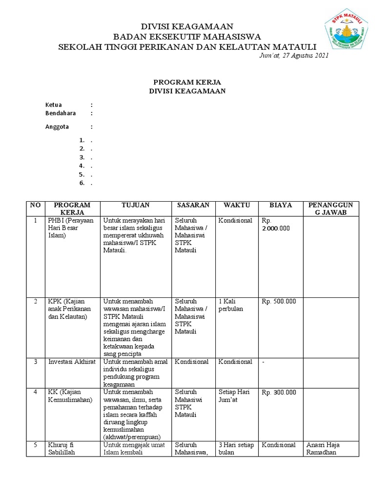 Proker Divisi Keagamaan | PDF