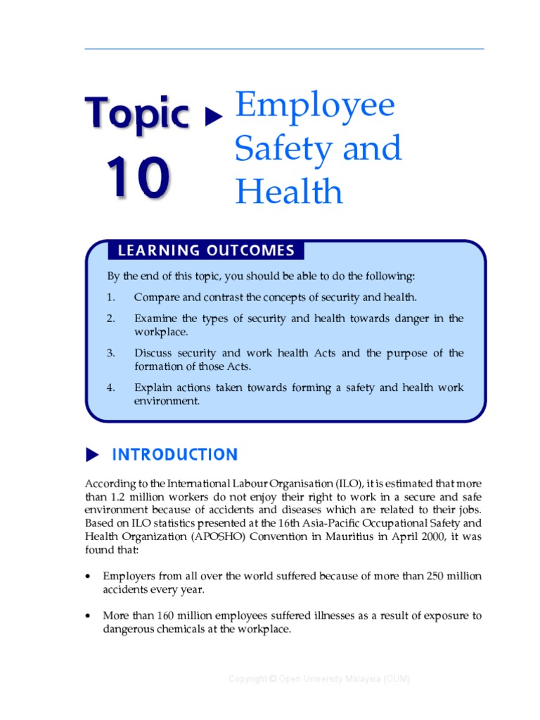 12.topic 10 - Employee Safety & Health | PDF | Occupational Safety And ...