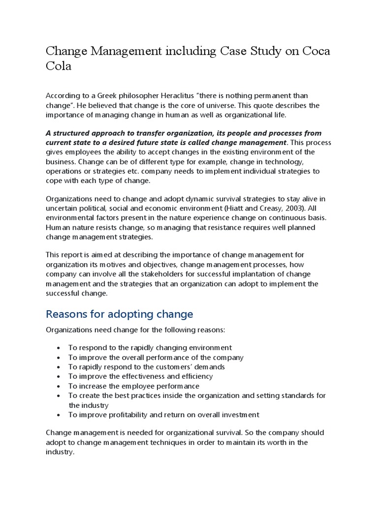 Case Study 5 Change | PDF | Change Management | Coca Cola