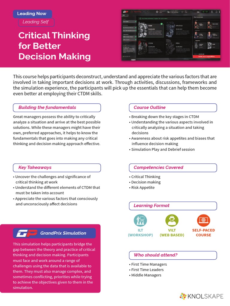 Critical Thinking for Better Decision Making: A Course to Help ...
