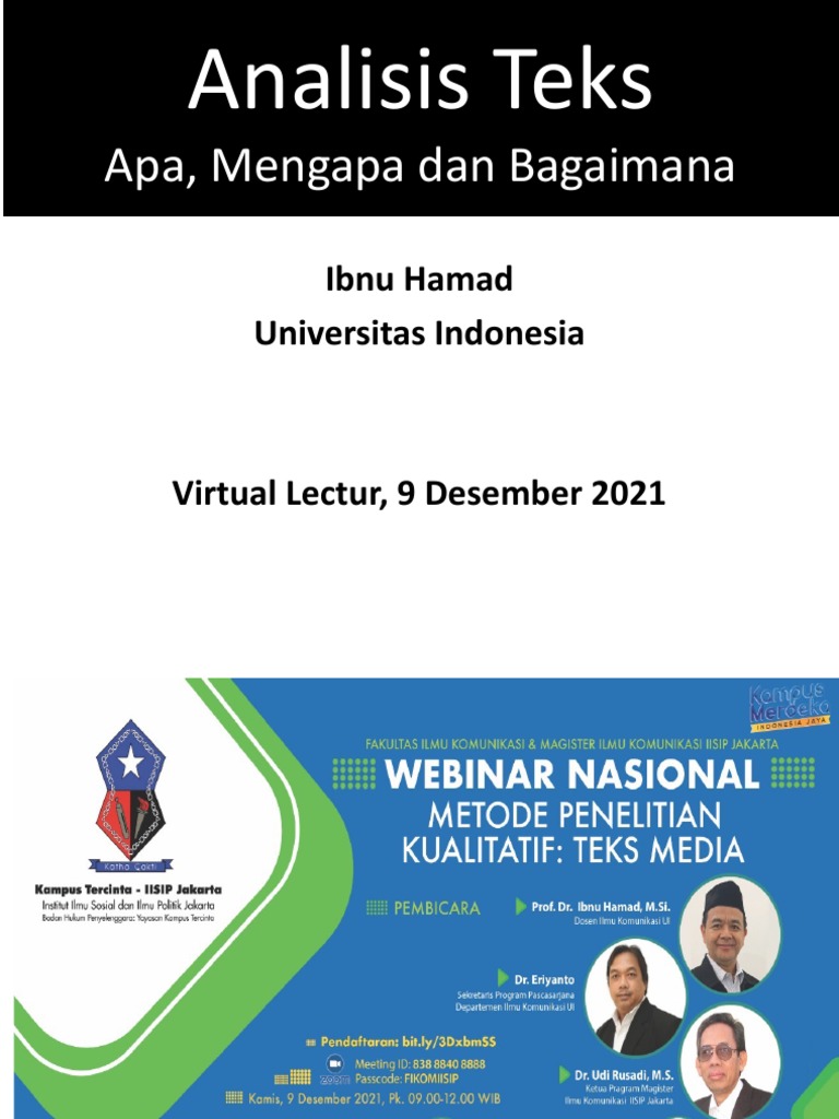 Materi Prof. Ibnu Hamad - Webinar FIKOM Dan M.I.kom IISIP Jakarta-Analisis Teks Media - PTX | PDF