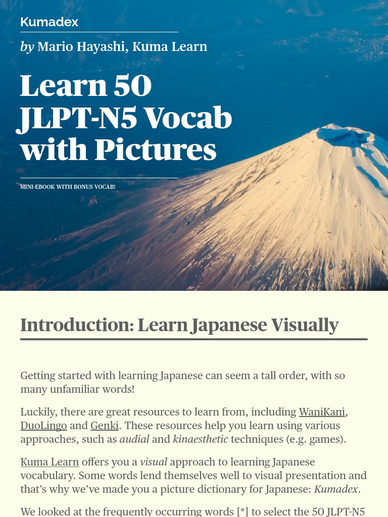 Visual Guide to 50 JLPT-N5 Words | PDF | Japanese Language | Kanji