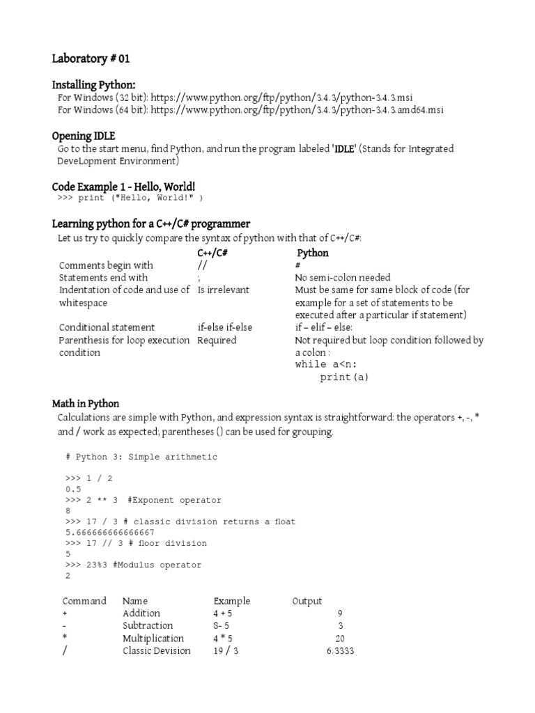 Laboratory 01 Installing Python Pdf Boolean Data Type Subroutine 4947