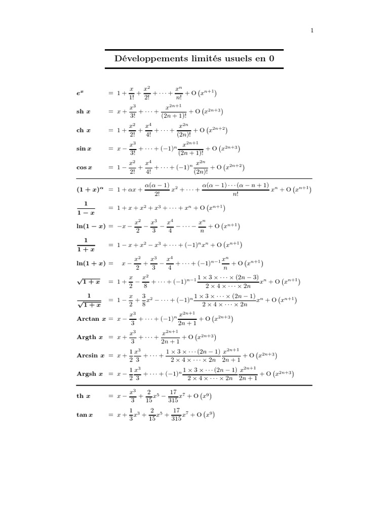 Développements Limités Usuels en 0 | Descargar gratis PDF | Limite ...