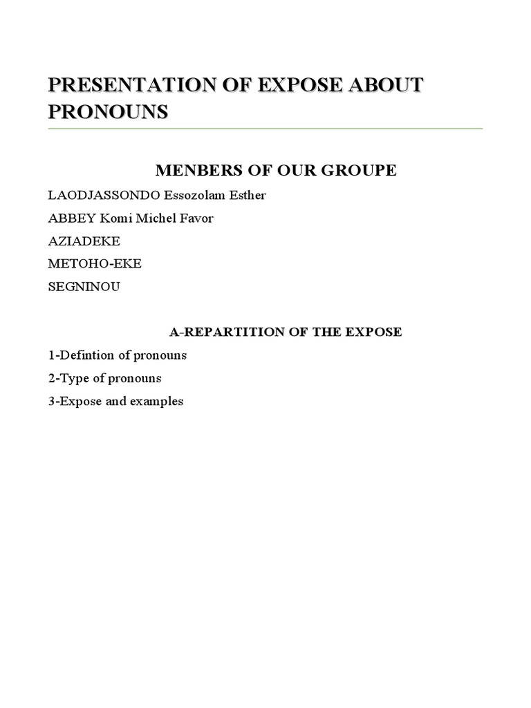 Presentation of Expose About Pronouns | PDF | Pronoun | Linguistics