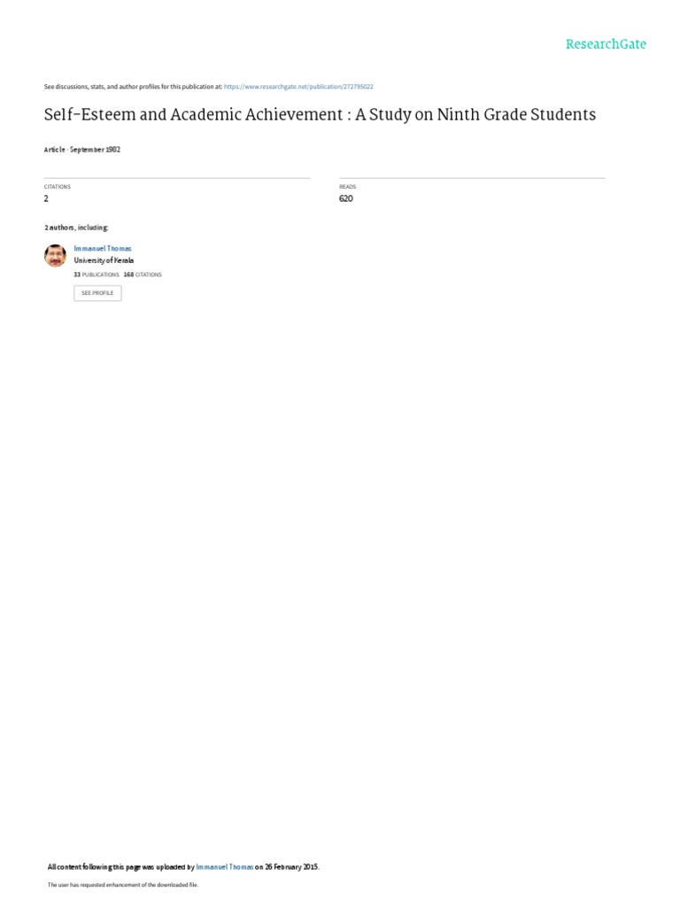 Self-Esteem and Academic Achievement: A Study On Ninth Grade Students ...