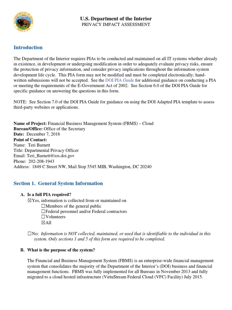 U.S. Department of The Interior: Doi Pia Guide | PDF | Information ...